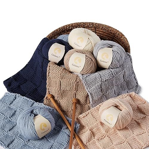 Gisimo 100% Merino Wool Yarn, 6-Ply Luxurious and Soft Yarn for Hand Knitting & Crocheting, 1.76 OZ/50g, 127 yds/116 Meters (Morandi Blue, 1 Ball)