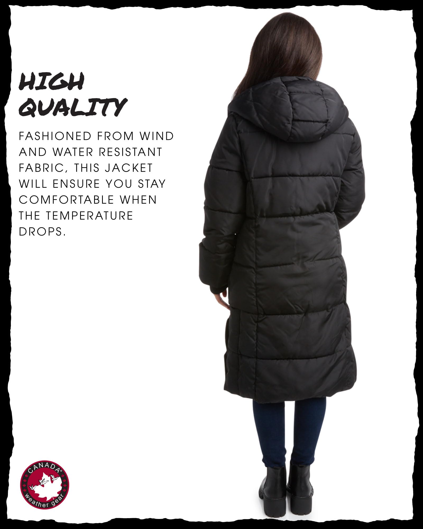 CANADA WEATHER GEAR Womens Winter Coat Full Length Quilted Puffer Parka Plus Size Heavyweight Maxi Jacket for Women, S-3X, Size Large, Jet Black