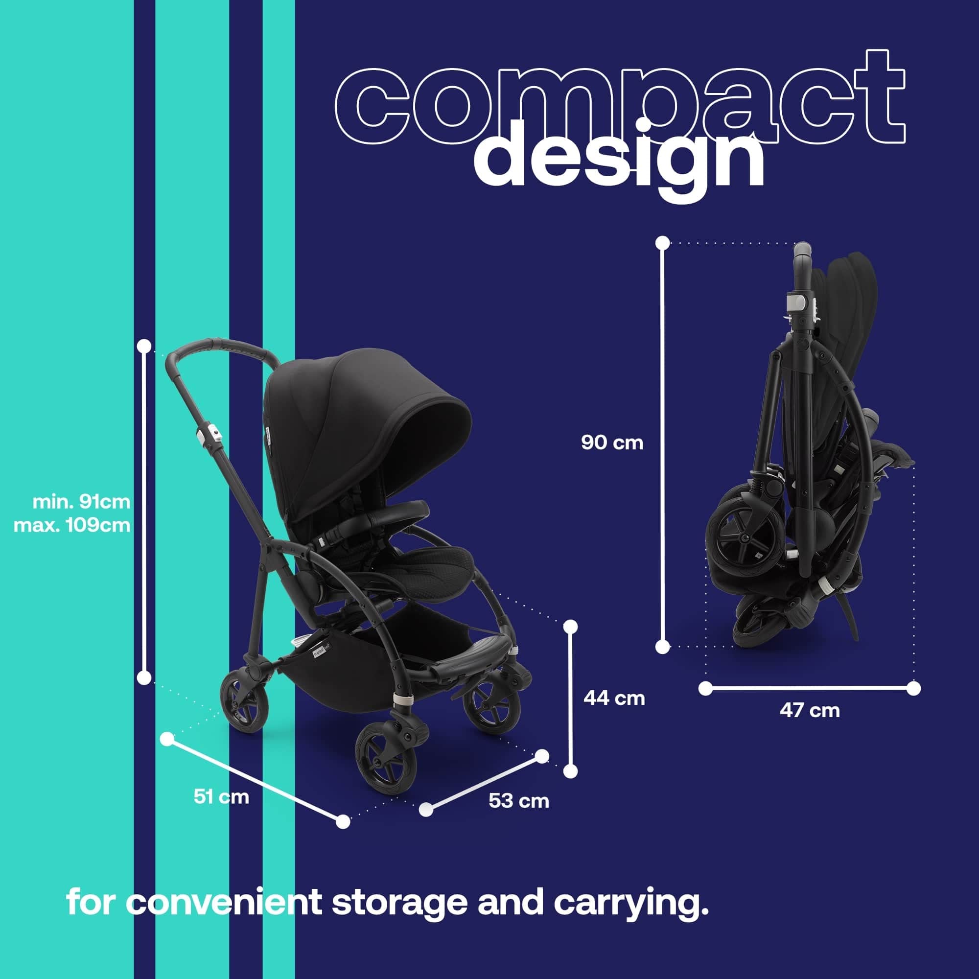 Bugaboo Bee 6 Stroller - Lightweight, Compact and Easy to Fold Stroller for Travel and City Life. Easy to Steer. The Most Popular Lightweight Stroller - Black
