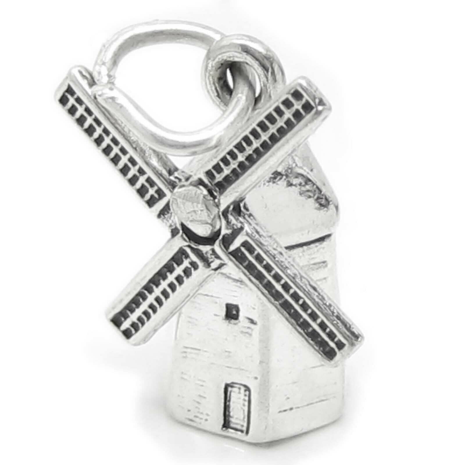 Charm - Sterling Silver - Jewelry - Pendant - Dutch Windmill Holland Wind Mill 3D