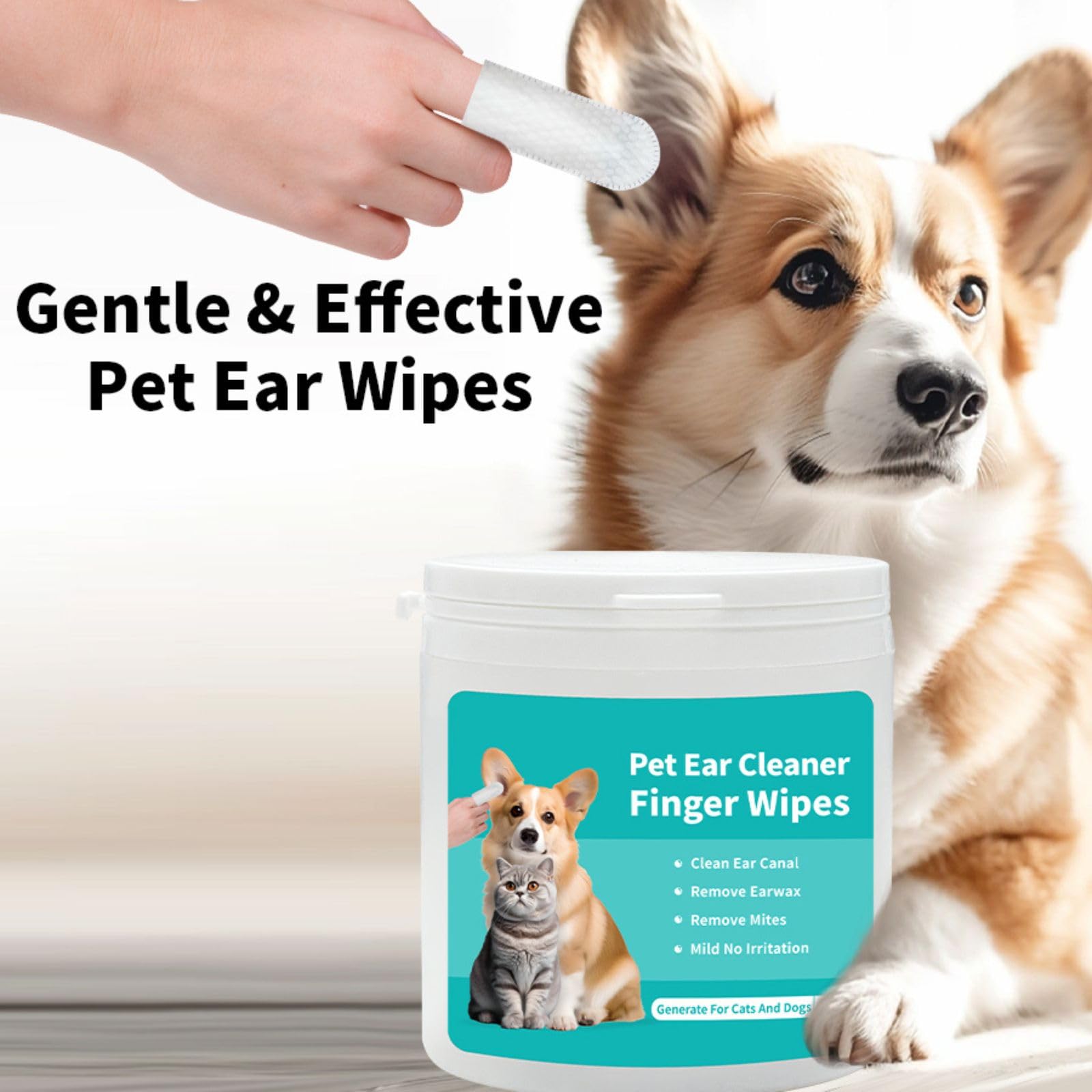 Dog Ear Cleaner Finger Wipes,Premium Ear Finger Wipes for Dogs Cats 50 Pcs Reduce Earwax Buildup Sooths Deodorizes Relieve Ear Itching Inflammation, Fresh Coconut Scent, Natural Ingredients (50 Pcs)