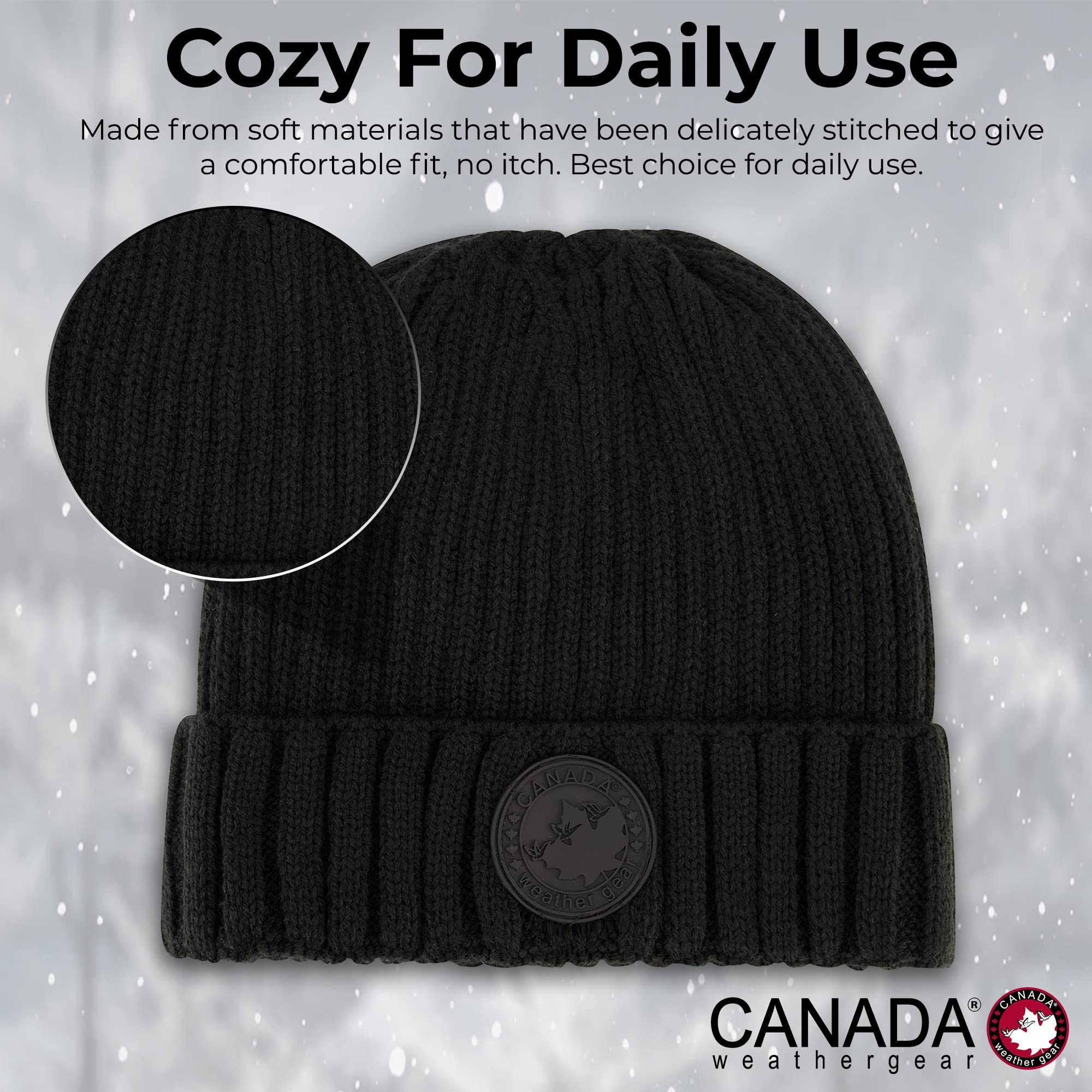 CANADA WEATHER GEAR Knitted Hat for Women - Cozy Winter Hat - Single Cuffed Beanie Hat, Black, One Size