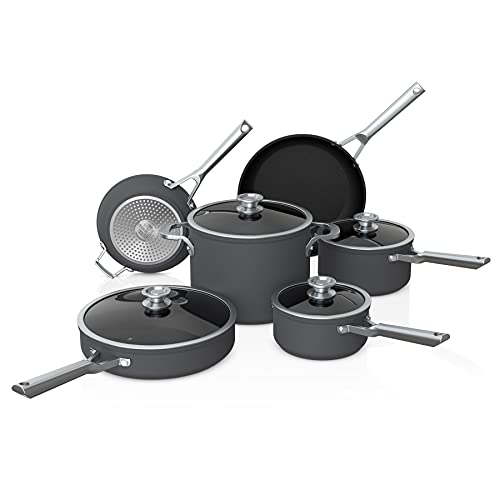 Ninja K32014 Foodi NeverDull Premium Knife System, 14 Piece Set, Stainless Steel/Black & C59500 Foodi NeverStick Premium 10-Piece Cookware Set, Anti-Scratch Nesting Pots & Pans, Slate Grey