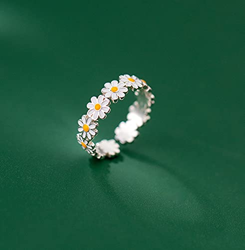 CAFUDEYE 925 Sterling Silver Small Daisy Flower Rings Adjustable Open Ring Delicate Everyday Ring for Women