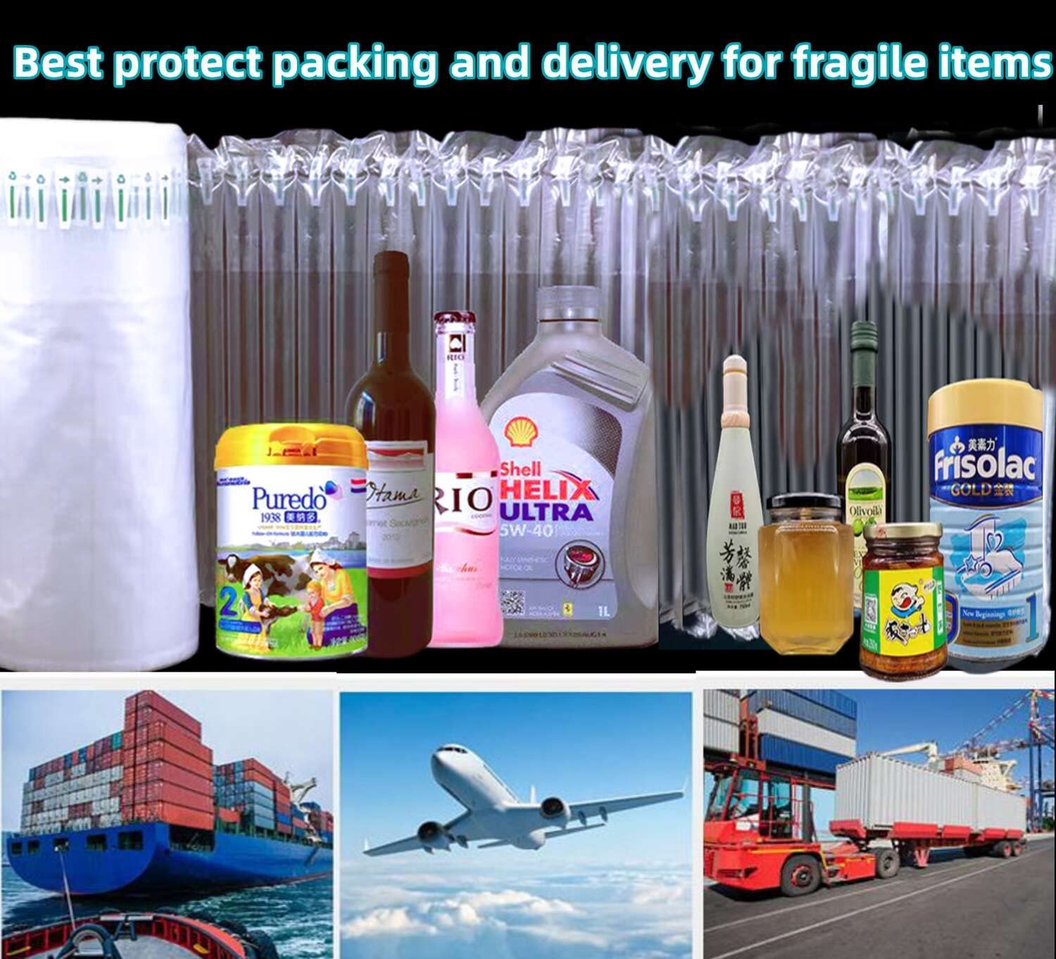 Bubble Cushioning wrap Roll Packing - 11.8in x164feet Inflatable Bubble Column Wrapping Roll with Free Pump for Packing Material Moving Shipping Supplies, Wine Bottle Protector Bag