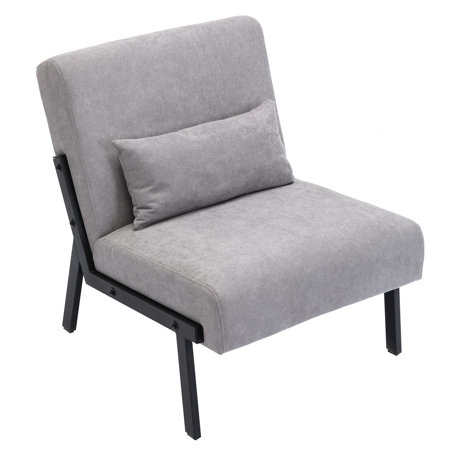 Bestmart INC Armless Accent Chair w/Fabric Waist Pillow Iron Legs Sponge Accent Side Chair for Living Room Gray