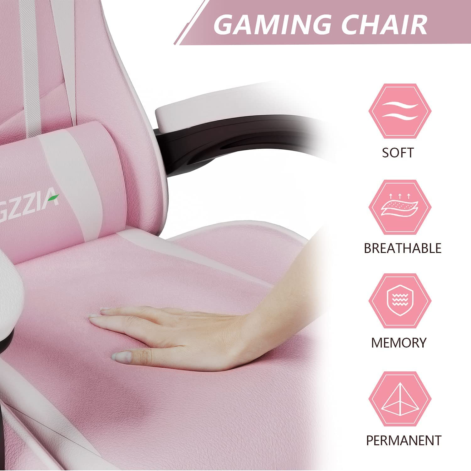 Bigzzia Pink Gaming Chair, Reclining High Back PU Leather Office Desk Chair with Headrest and Lumbar Support, Adjustable Swivel Rolling Video Game Chairs Ergonomic Racing Computer Chair