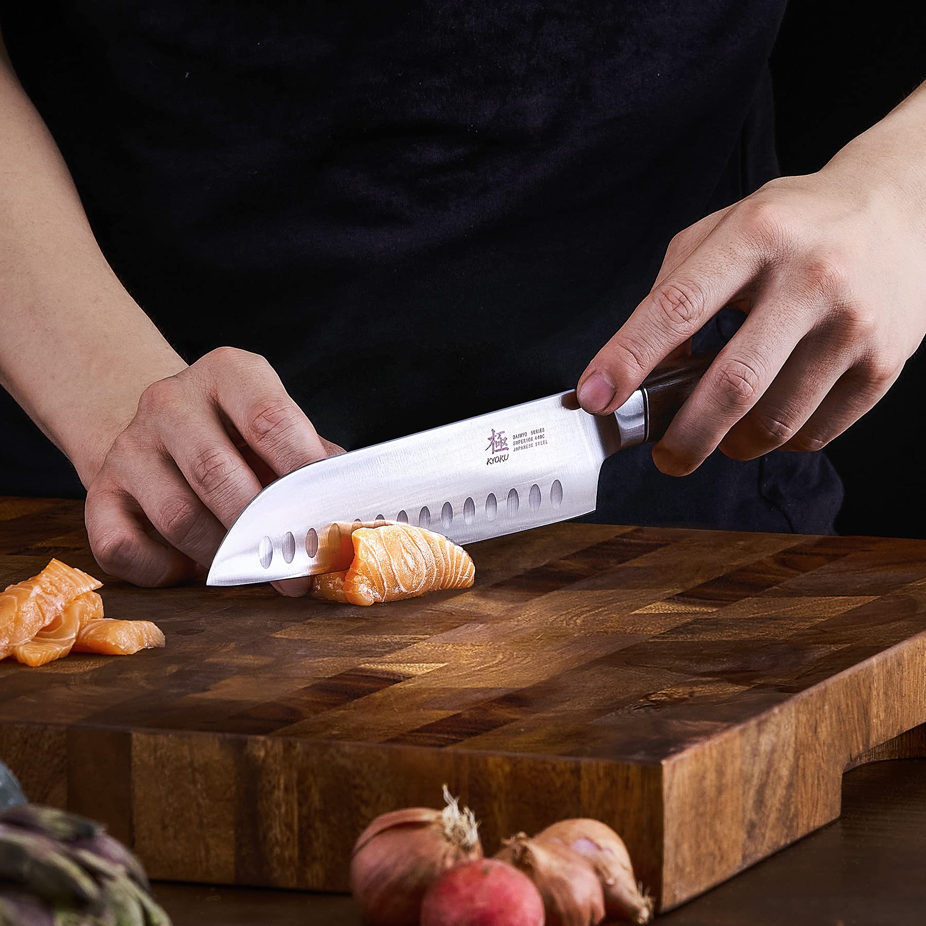 KYOKU Daimyo Series 7" Santoku Knife + 4.5'' Paring Knife + 5'' Utility Knife - Japanese 440C Stainless Steel - Rosewood Handle