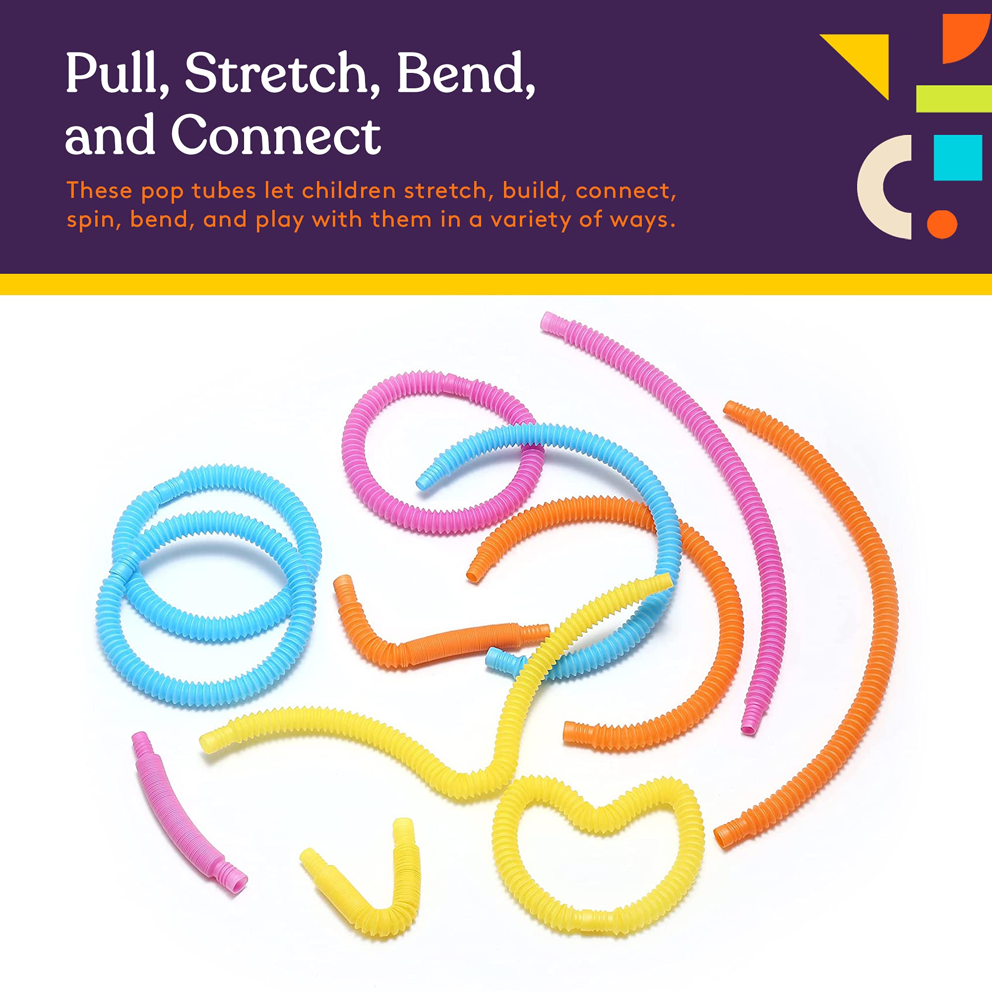 Special Supplies Fun Pull and Stretch Tubes for Kids - Pop, Bend, Build, and Connect Toy, Provide Tactile and Auditory Sensory Play, Colorful, Heavy-Duty Plastic (Primary-12)