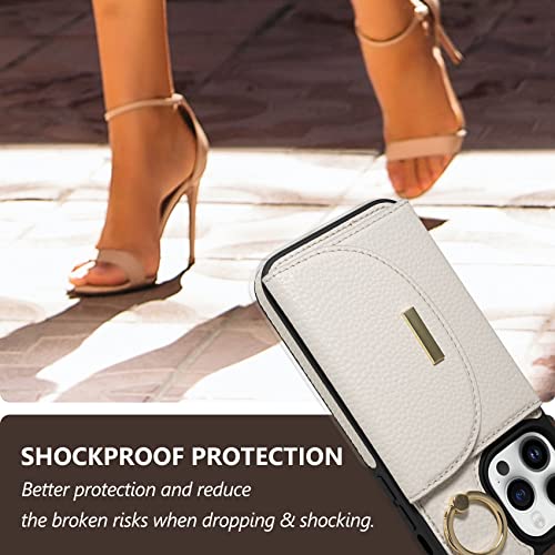 Keallce Case for iPhone 14 Pro Max 6.7'' 2022, Flip Wallet Case with Card Slots, Ring Stand Holder Kickstand, Folio Leather Protective Phone Cover for Women Compatible with iPhone 14 Pro Max 5G, Beige