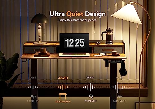 Claiks Standing Desk with Drawers, Stand Up Electric Standing Desk Adjustable Height, Sit Stand Desk with Storage Shelf and Splice Board, 48 Inch, Rustic Brown