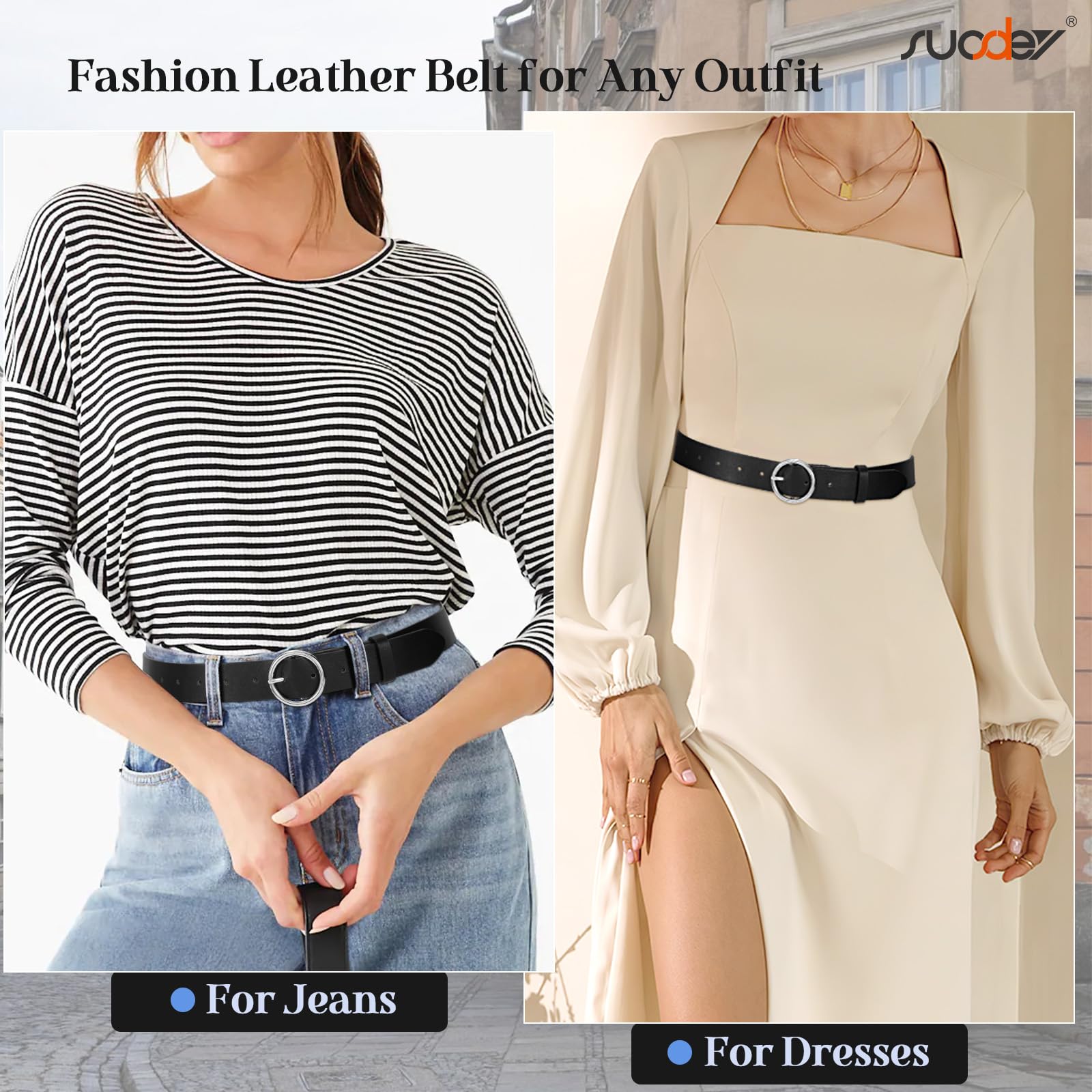SUOSDEY Women Leather Belt with O-Ring Buckle,Fashion Soft Ladies Waist Belt for Jeans Dresses,1.3" Width