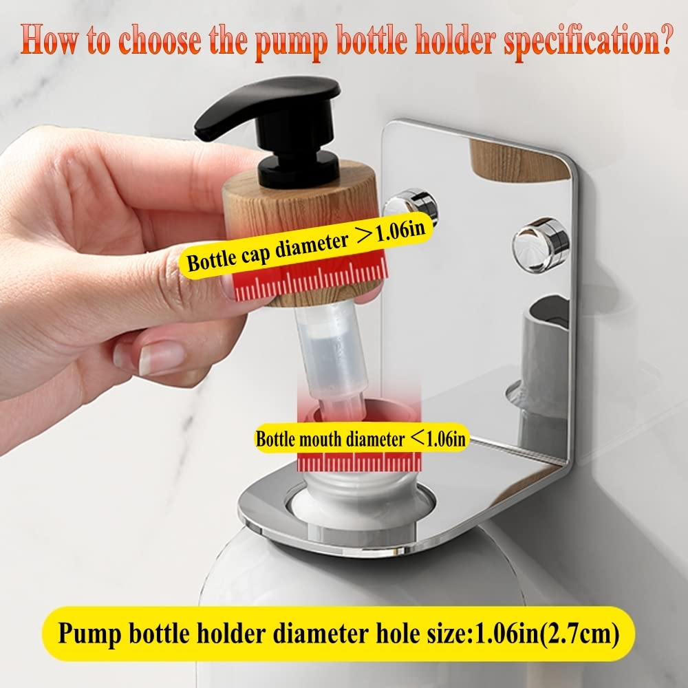 BiJun Soap Bottle Dispenser Holder Wall Mounted, Hand Pump Bottles Dispenser Stand Hanging Rack Shampoo Standing Shelf Storage Holder Bracket for Bathroom Kitchen (Black 2 Pack)