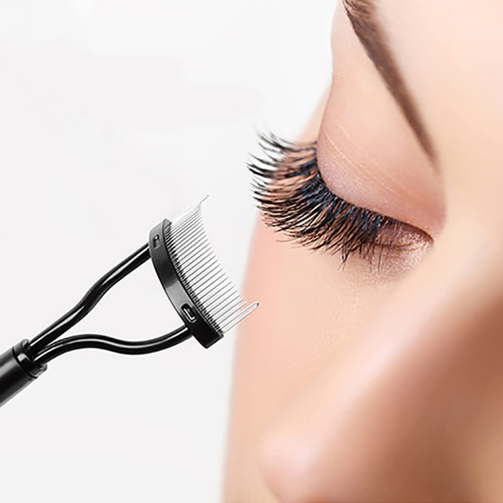 Eyelash Comb Eyebrow Brush Eyelash Separator Mascara Applicator Eyelash Definer With Comb Cover Arc Designed Cosmetic Brushes Tool Black for Women A