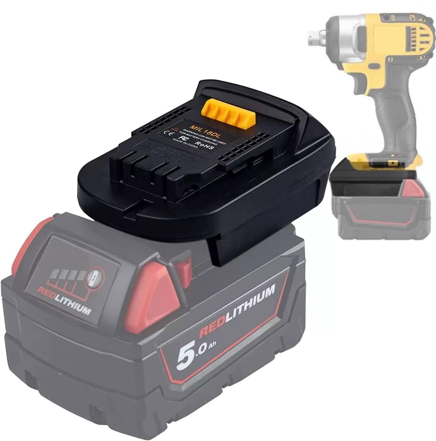 MIL18DL Battery Adapter for Milwaukee to for Dewalt Tool, TEPULAS Adaptor Converter for Milwaukee M18 18V Li-ion Batteries to for Dewalt 20V Power Tools (No Battery)