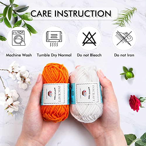 Inscraft 52 Acrylic Yarn Skeins, 1820 Yards 52 Colors, 2 Crochet Hooks, 2 Weaving Needles, 10 Stitch Markers, 1 Bag, for Crocheting & Knitting, Gift Beginners and Adults