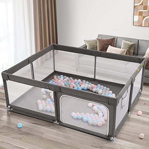 Uanlauo Baby Playpen: 71x59 Inch, Safe for Babies and Toddlers, Sturdy with an Anti-Slip Base. Indoor/Outdoor Use. Breathable Mesh, No Mat.