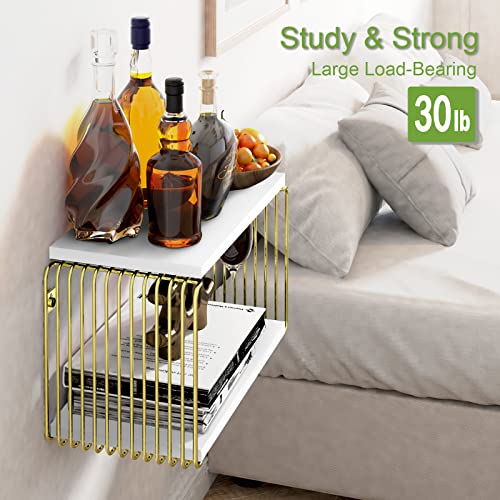Filano Floating Nightstand 2 Pack Modern White Nightstand 2 Tier Small Nightstand for Wall Wood Bed Shelf for Bedroom Living Room Bathroom White