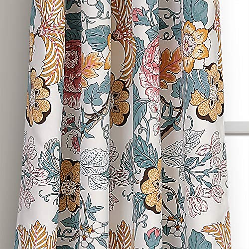 Lush Decor Sydney Curtains | Floral Garden Room Darkening Window Set for Living, Dining, Bedroom x 52β, Blue and Yellow, 108" L Panel Pair, Blue & Yellow