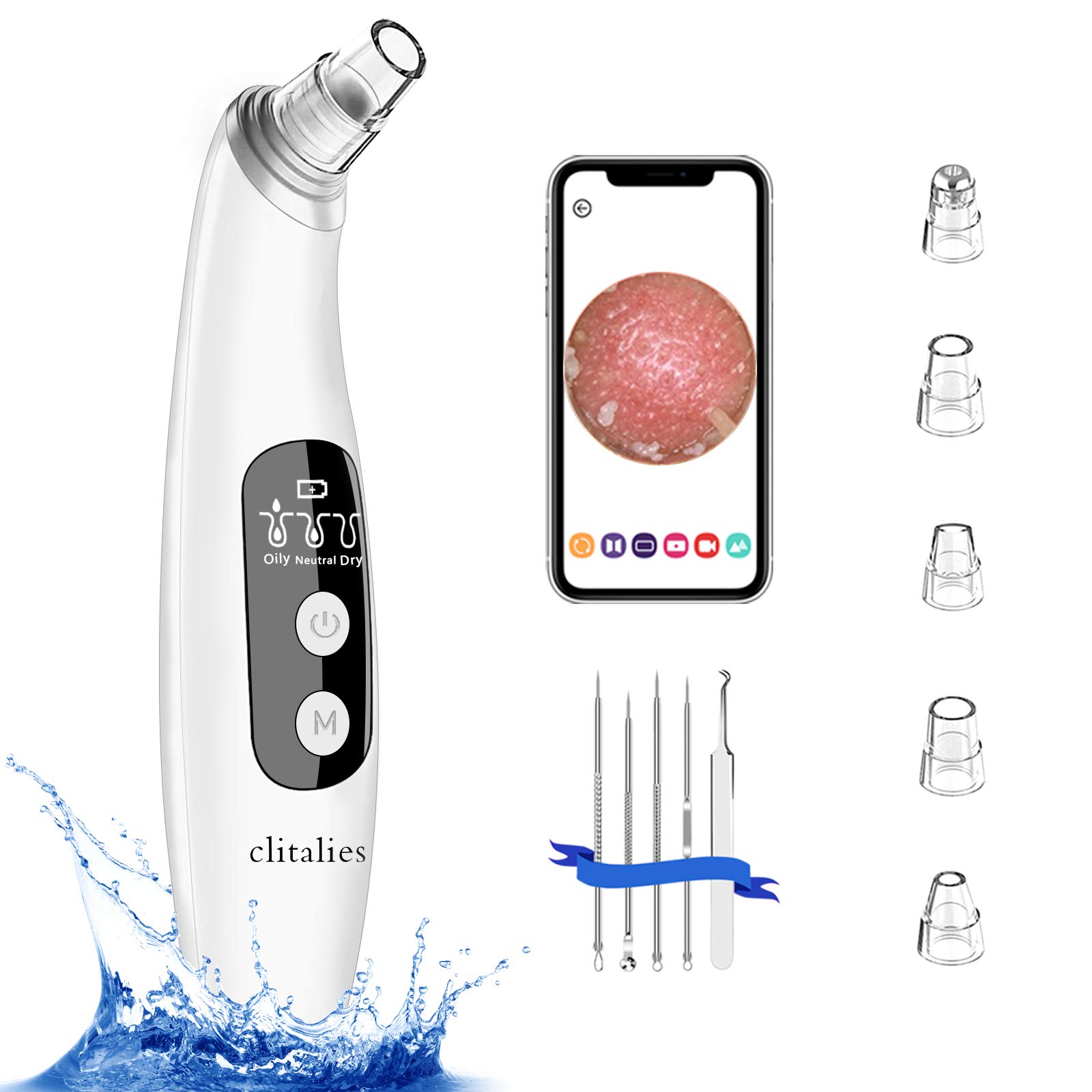 Blackhead Remover with Camera, Upgraded Pore Vacuum Cleaner, Visible Whitehead Remover Tool Pimple Blemish Acne Extractor Kit with 5 Replaceable Probes,20X Microscope,6 LED Lights - For Women Men Skin