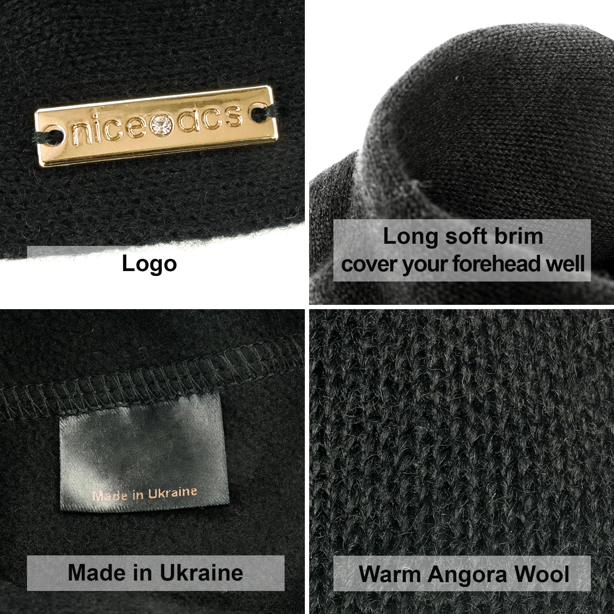 Braxton Black Beret - Warm Lined Wool Angora Knit Berets - French Paris Hat for Women