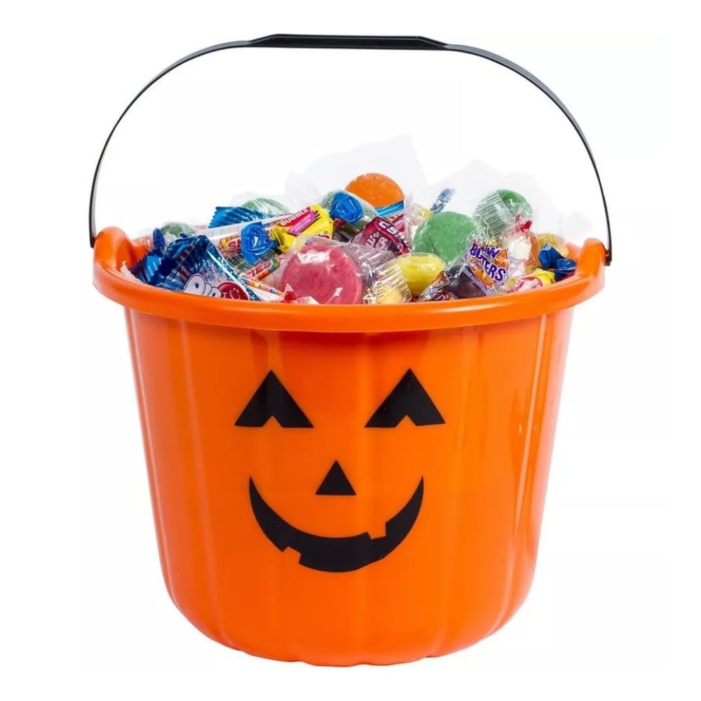Creepy Orange Jack-o'-Lantern Plastic Treat Bucket - 7 (1 Pc.) - Durable & Spacious Halloween Candy Pail - Perfect for Trick-or-Treat Fun & Festivities
