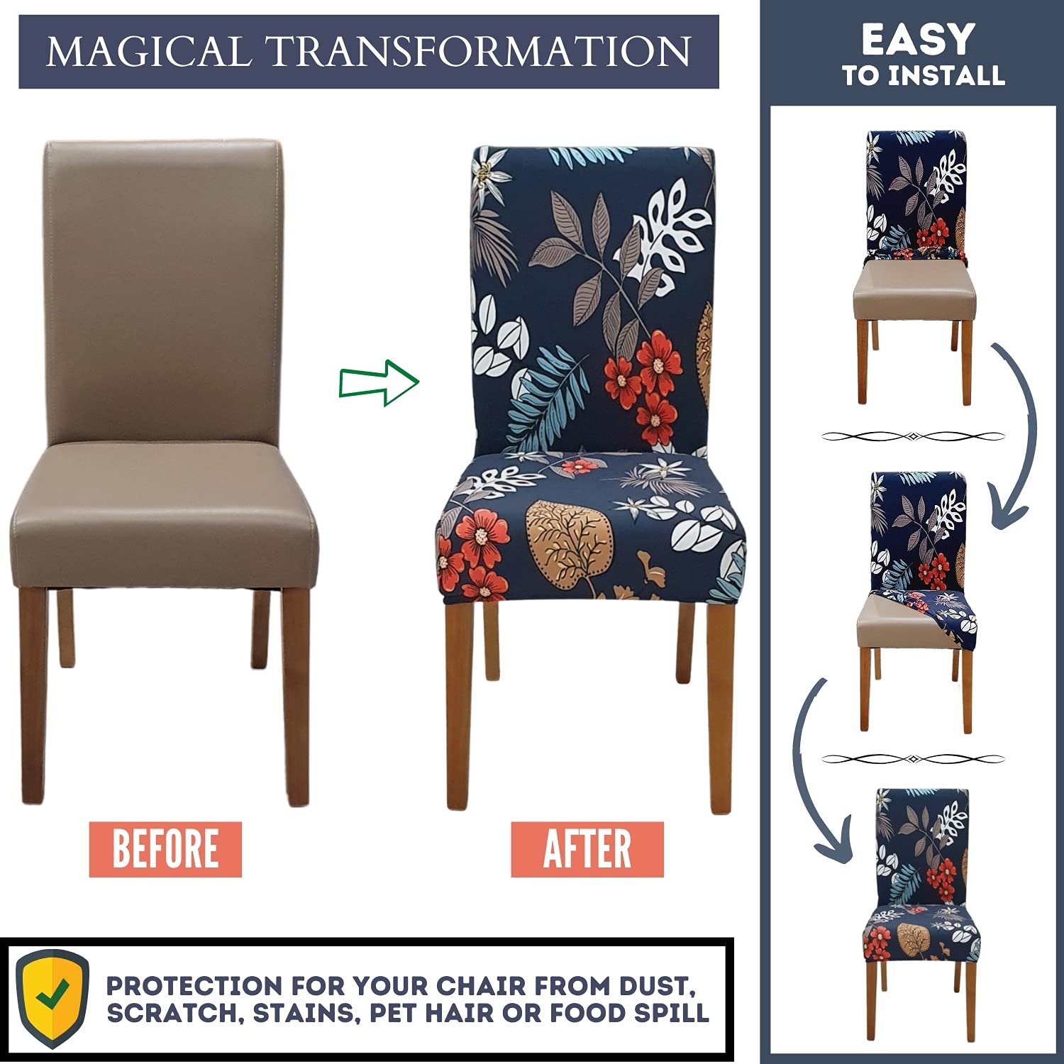 SPRINGRICO Chair Covers for Dining Room Set of 2, Stretch Dining Chair Cover, Washable Spandex Kitchen Parsons Chair Slipcovers, Removable Seat Protector for Home or Party (2 Pack, Garden Wind)