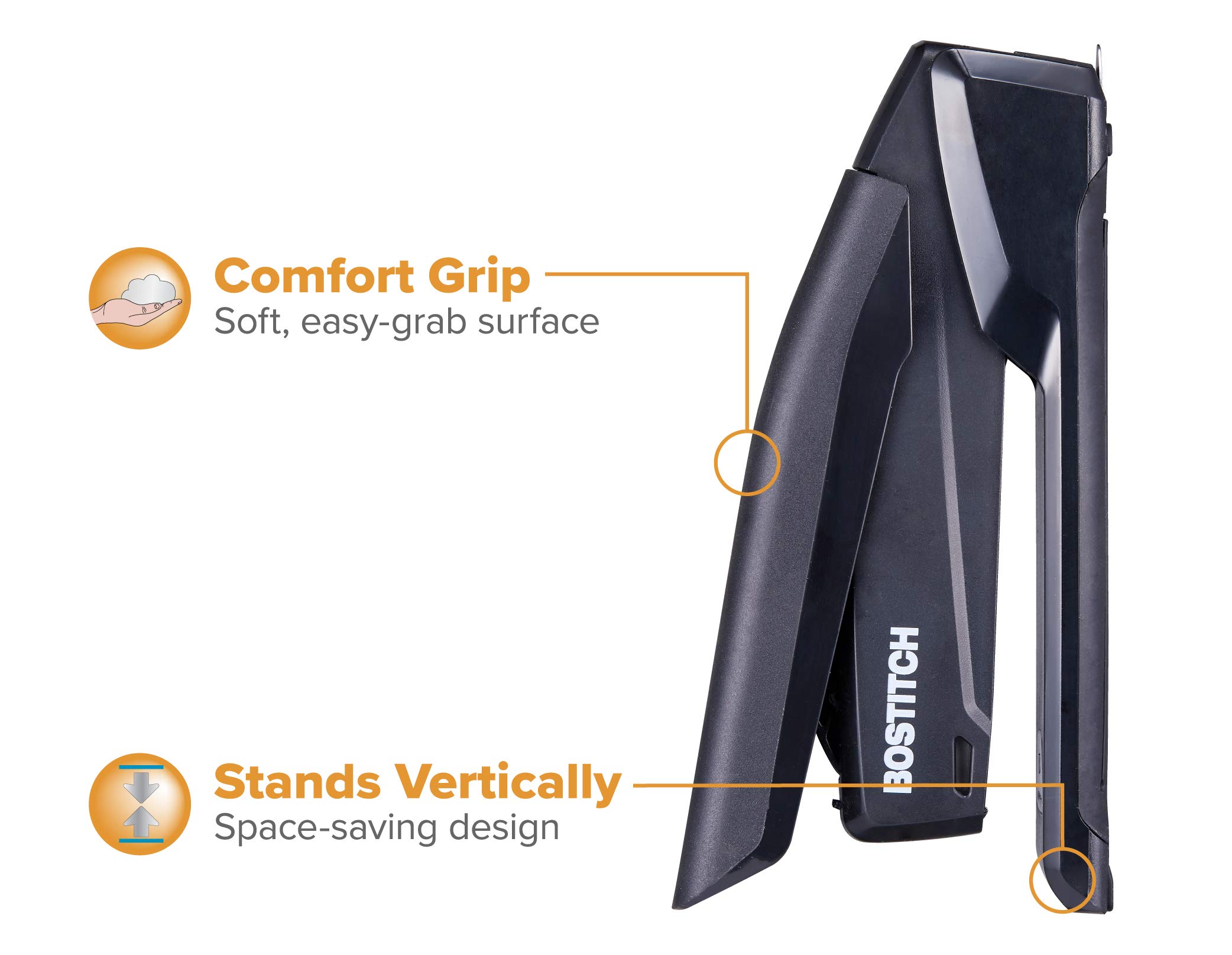 Bostitch Office Executive 3 in 1 Stapler, includes 210 Staples and Integrated Staple Remover, One Finger Stapling, No Effort, 20 Sheet Capacity, Spring Powered Stapler, Black (INP20-BLK)