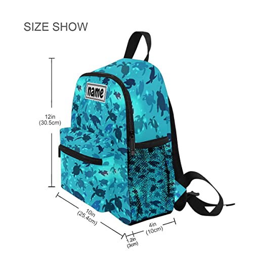 Glaphy Custom Kid's Name Backpack, Ocean Turtles Blue Toddler Backpack for Daycare Travel Personalized Name Preschool Bookbag for Boys Girls