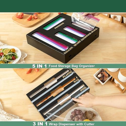 Hoshier 9 in 1 Bundle Wooden Ziplock Bag Organizer with Wrap Organizer For Kitchen Drawer