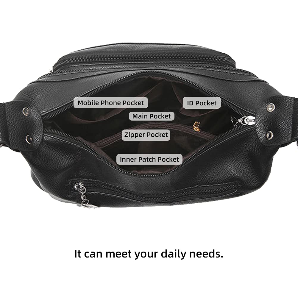 ROUROU Soft Faux Leather Shoulder Bag for Women Multi Pocket Handbag Waterproof Crossbody Bag Large Capacity Purse