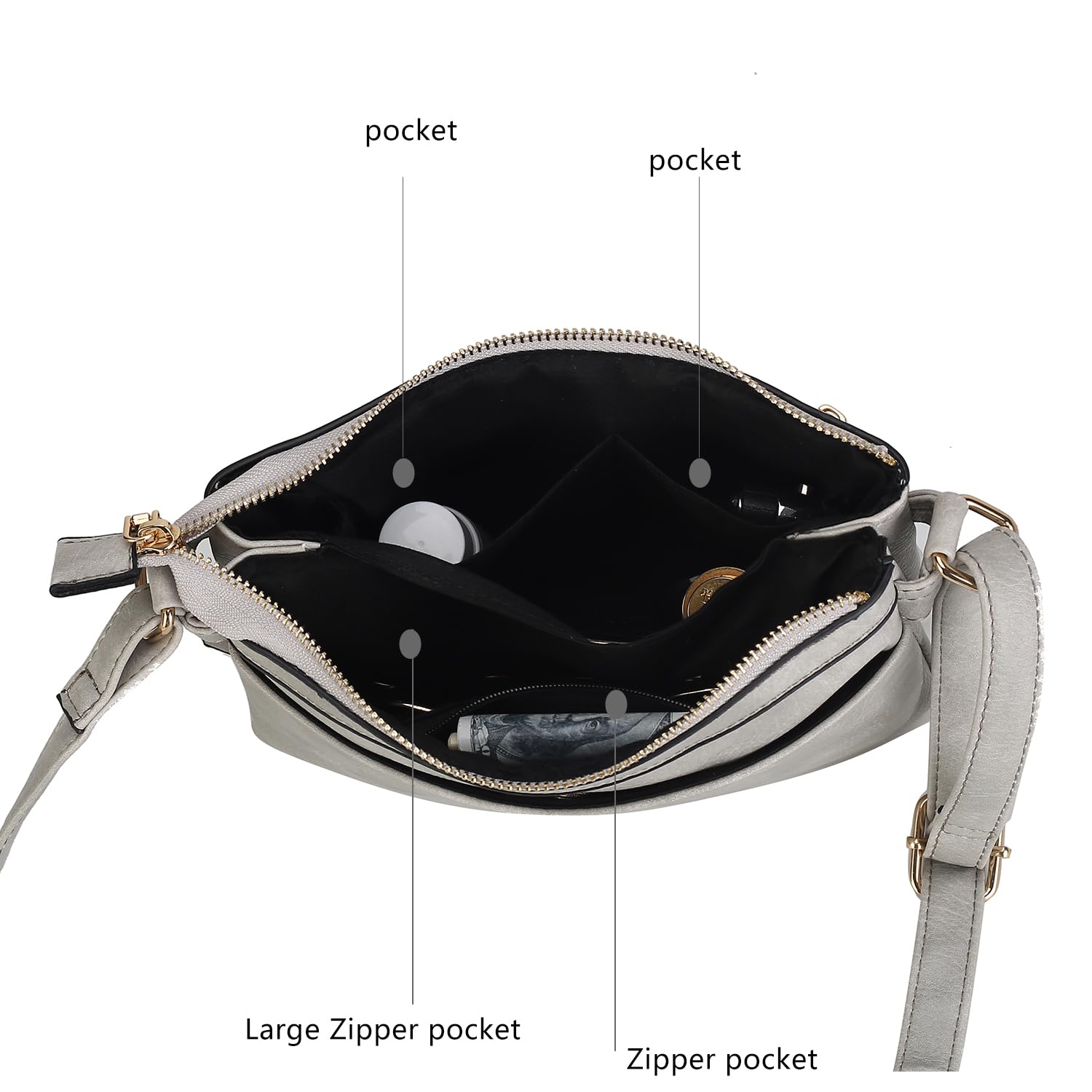 MKF Collection Crossbody Bag for Women, Designer Lady Purse Small Messenger Grey by Mia k