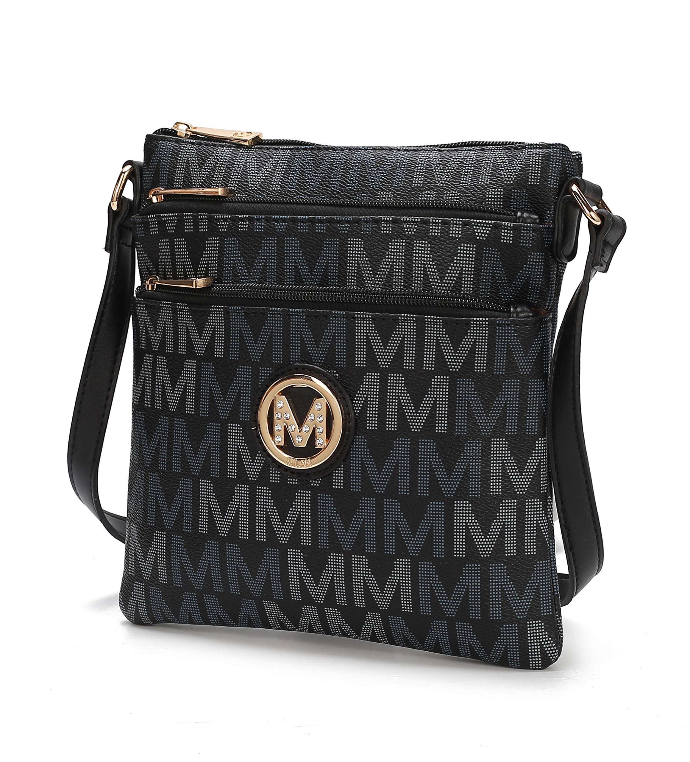 MKF Crossbody Bag for Women – PU Leather Triple Zip Messenger Handbag – Crossover Purse Pocketbook, Shoulder Strap Black