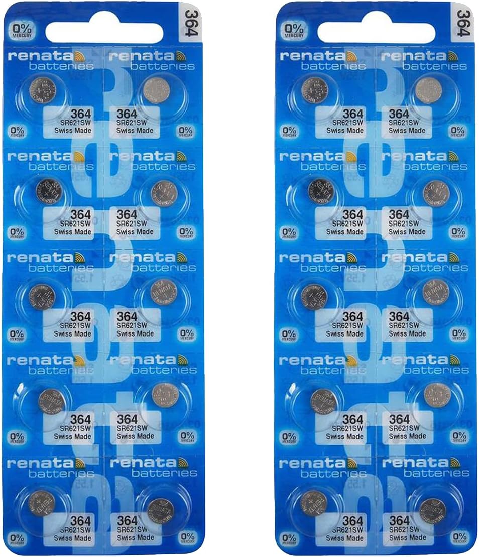 Renata 364 SR621SW Batteries - 1.55V Silver Oxide 364 Watch Battery (20 Count)