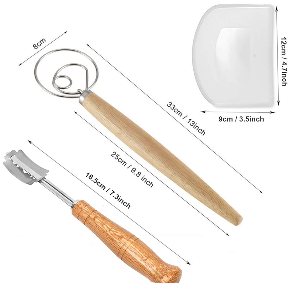 Bread Lame, Danish Dough Whisk and Dough Bowl Scraper Set, Dough Scoring Slashing Tool with 5 Replacement Blades and Leather Protective Cover for Pastry, Baking Cake, Dessert, Sourdough, Pizza