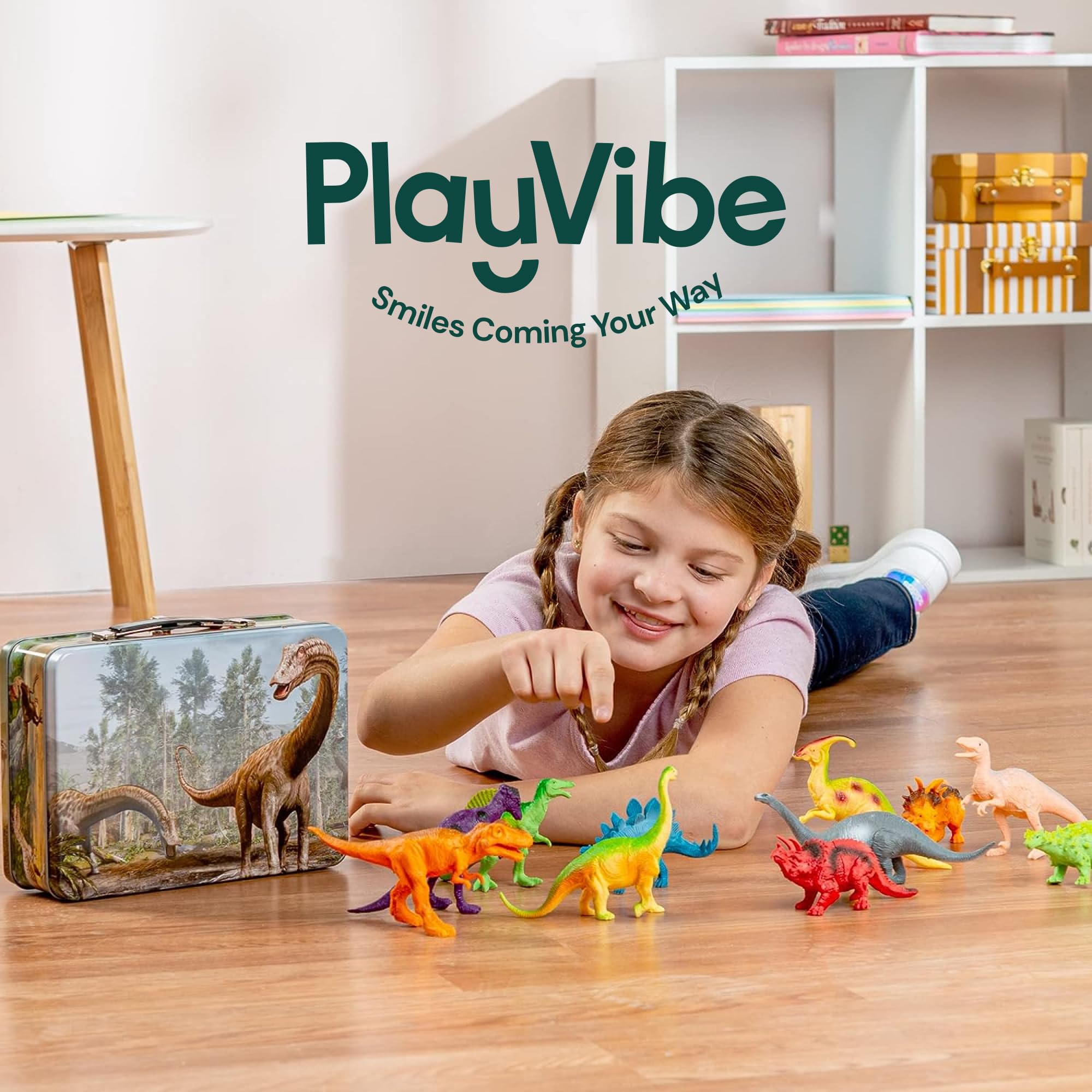 PLAYVIBE Dinosaur Toys for Kids 3-5 β 12 Realistic Small Dinosaur Figures with Storage Box, 5-7 Years Old β Toddler Boy Dino Toys