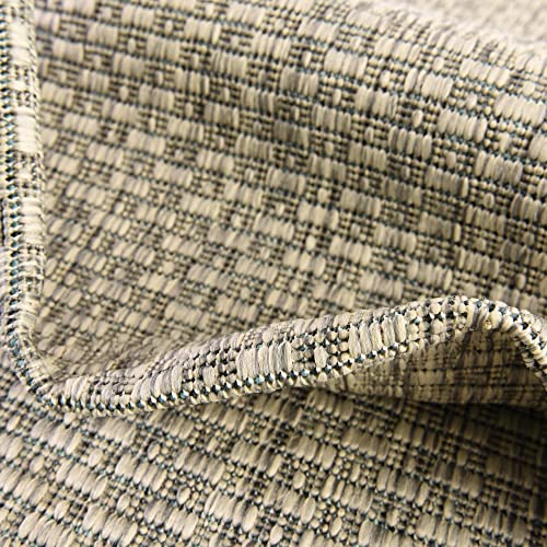Unique Loom Collection Casual Transitional Solid Heathered Indoor/Outdoor Flatweave Area Rug, 4 ft x 6 ft, Light Gray/Ivory