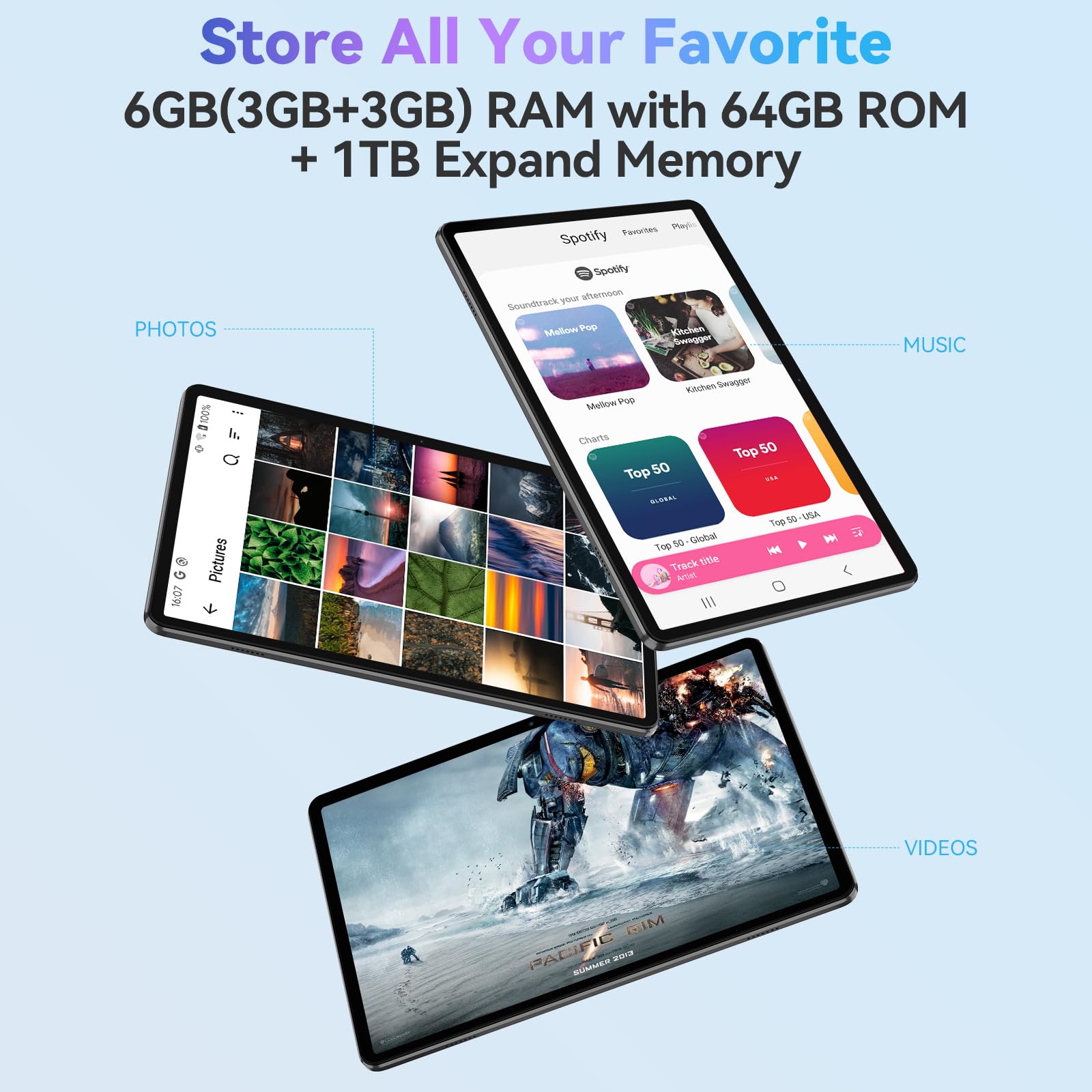 Blackview Tab 70 WiFi 2024 Android 13 Tablet, 6(3+3) GB+64GB 1TB Expand, Wi-Fi 6 Model, 10.1 inch Tablet with HD+IPS Display, 6580mAh, Dual Speakers and Camera, BT5.0, GMS, 2.0GHz CPU, Gray