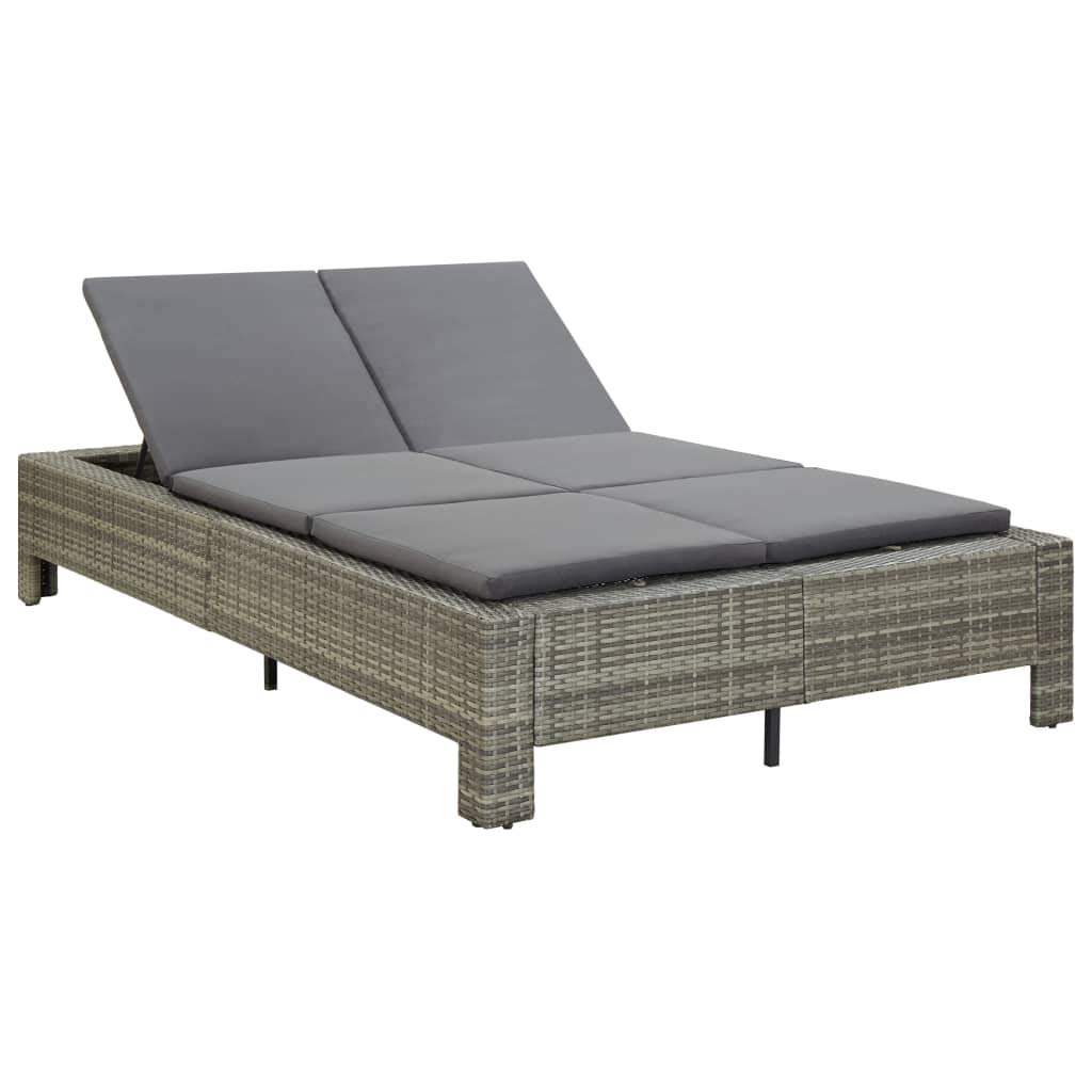 Canditree Outdoor Daybed with Cushions, 2-Person Chaise Lounge Adjustable Back Poly Rattan for Patio Garden Poolside (Gray)