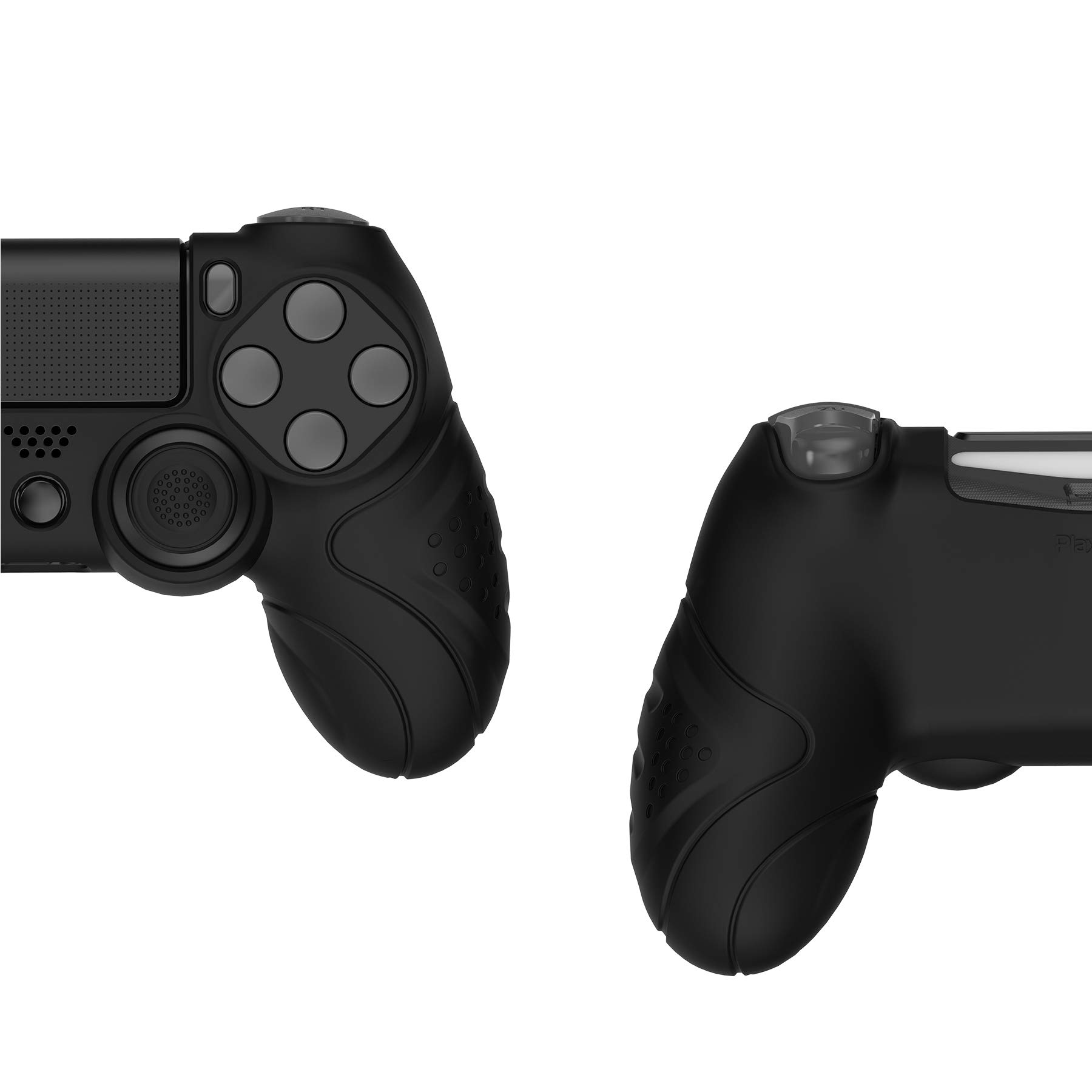 PlayVital Anti-Slip Controller Silicone Case Cover for PS4, Rubber Protector with Joystick Caps for PS4 Slim/Pro Controller - Black