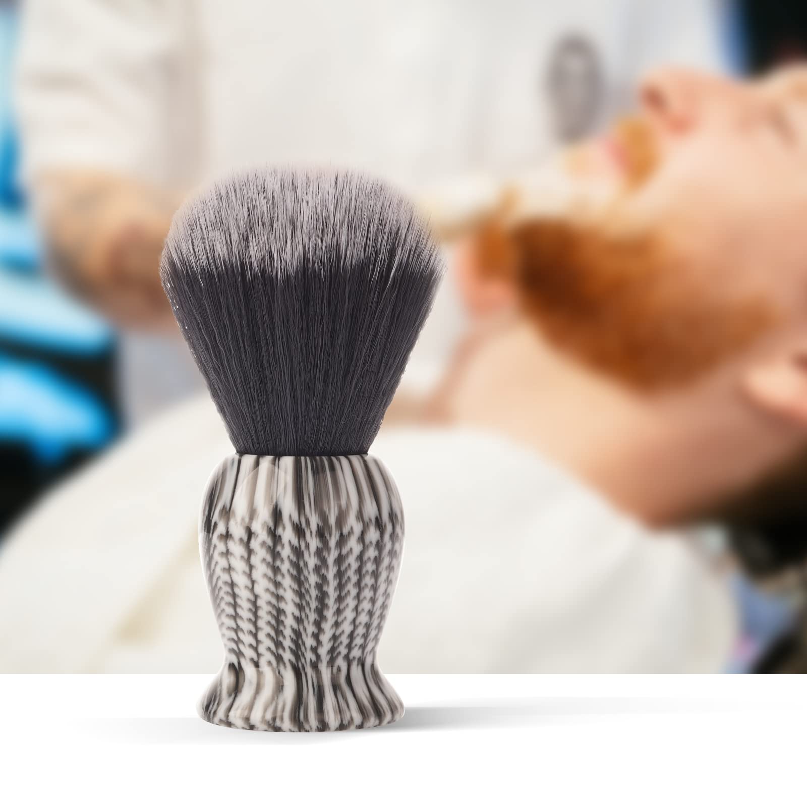 CSB Handmade Tuxedo Synthetic Nylon Hair Knot Shaving Brush with Stylish Stripe Pattern Resin Handle - Vegan Shave Brushes for Men