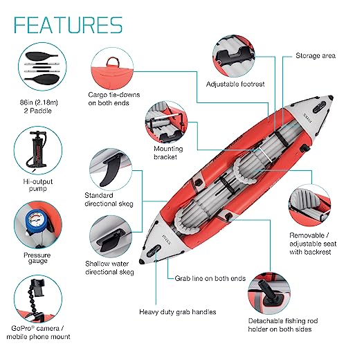 INTEX 68309EP Excursion Pro K2 Inflatable Kayak Set: Includes Deluxe 86in Aluminum Oars and High-Output Pump – SuperTough PVC – Adjustable Bucket Seat – 2-Person – 400lb Weight Capacity
