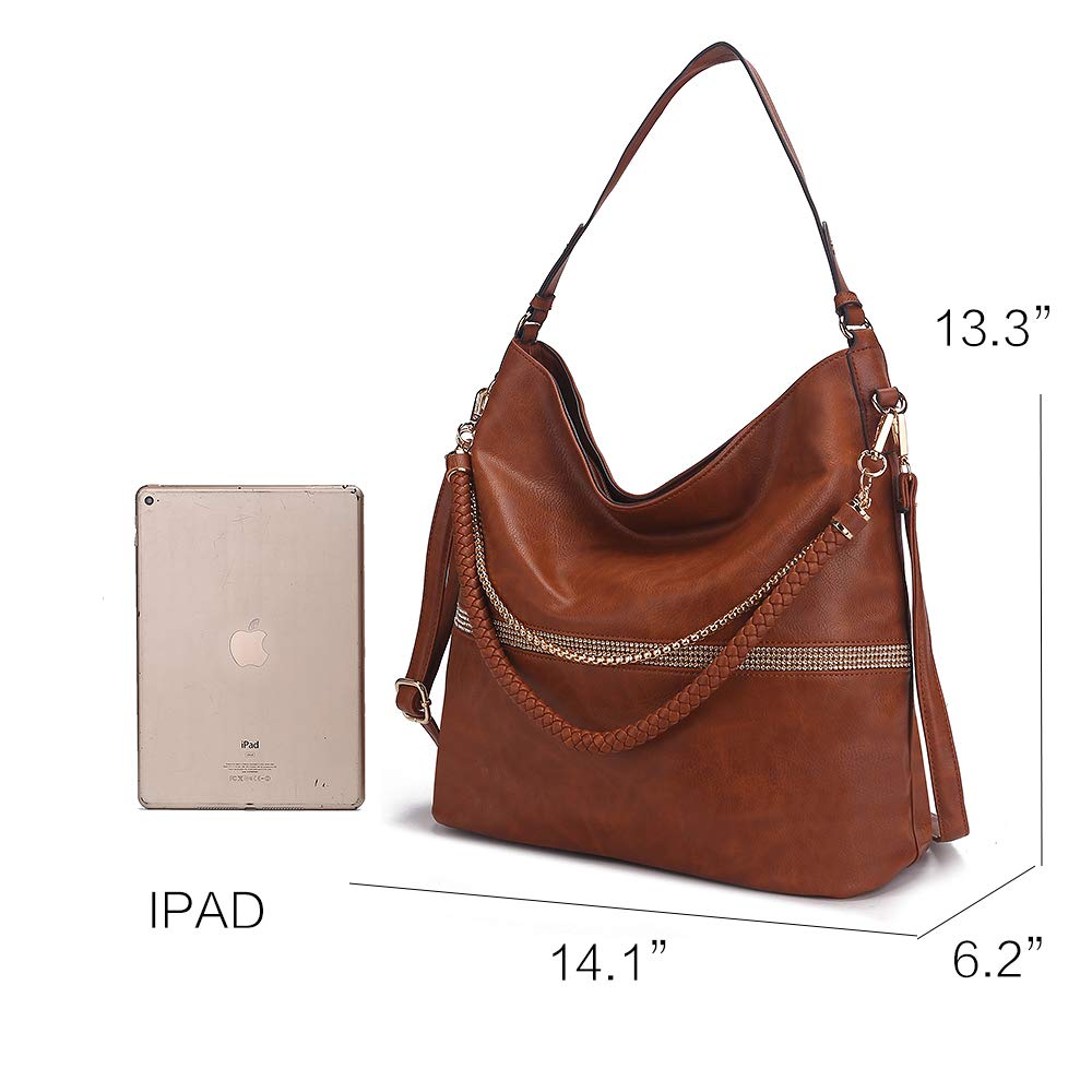 MKF Crossbody for Women - Adjustable Shoulder Strap - PU Leather Top-Handle Handbag Purse Satchel-Tote Bag Charm Brown