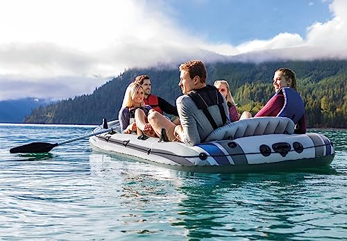INTEX 68325EP Excursion 5 Inflatable Boat Set: Includes Deluxe 54in Aluminum Oars and High-Output Pump – Adjustable Seats with Backrest – Fishing Rod Holders – 5-Person – 1320lb Weight Capacity