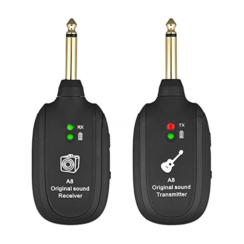 Vaorwne UHF Guitar System Transmitter Receiver Built-in Rechargeable, UHF Wireless Guitar System, Guitar Transmitter Receiver,Wireless Audio Transmission Set for Electric Guitar Bass Violin,black ABS