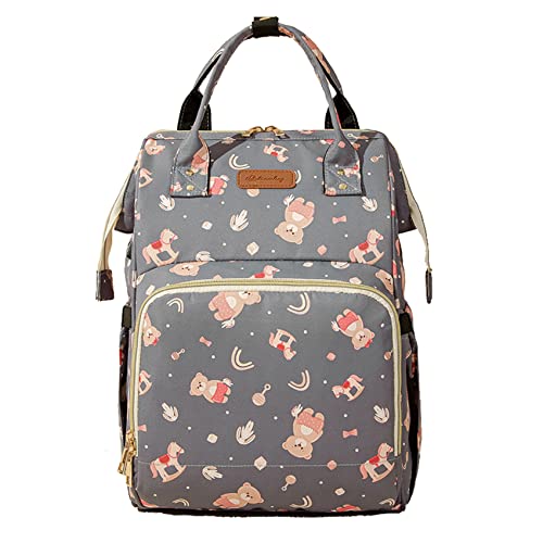 Diaper Bag Backpack Large Maternity Baby Changing Bags Travel Diaper Bag Waterproof Gift for Parents (Gray cute bear)