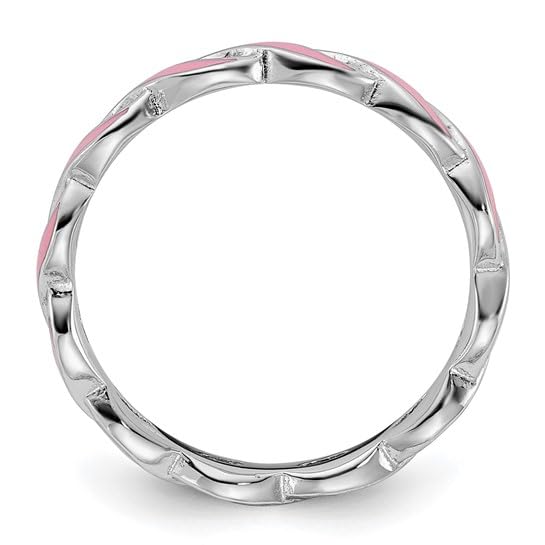 Breast Cancer Awareness Sterling Silver Stackable Expressions Pink Enamel Ring Size 7