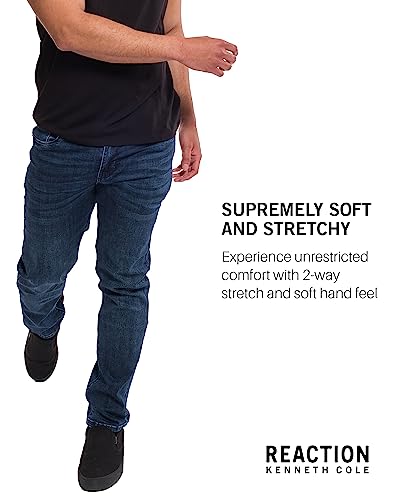 Kenneth Cole REACTION Mens Jeans Slim Fit - 2-Way Stretch Denim Jeans for Men Slim Fit - Mens Blue Jeans 5-Pocket (Jay, 40x30)