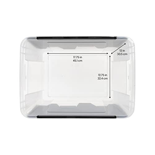 IRIS USA 50.72qt Clear View Wing-lid Plastic Storage Organizing Container Bin, Clear/Black