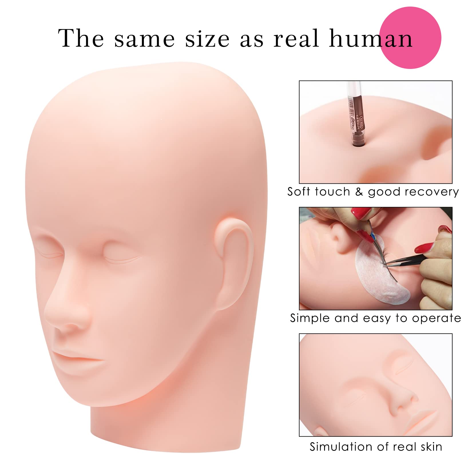 Buqikma Lash Mannequin Head Pro Training Mannequin Flat Head Mannequin Head for Eyelash Extensions Cosmetology Mannequin Head Makeup Mannequin Head Stand for Practice Makeup Massage Acupuncture